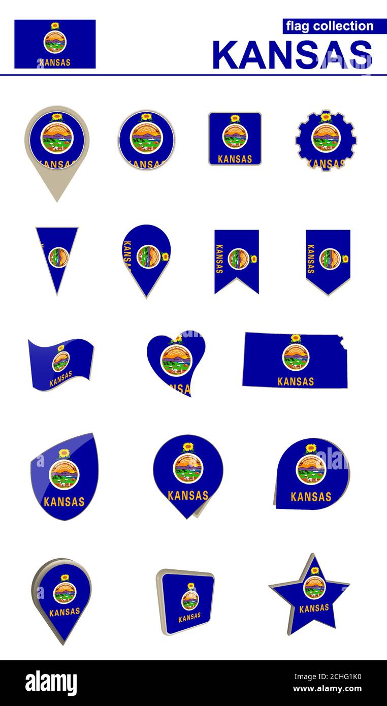 Kansas Flag Collection. Big set for design. Vector Illustration Stock ...