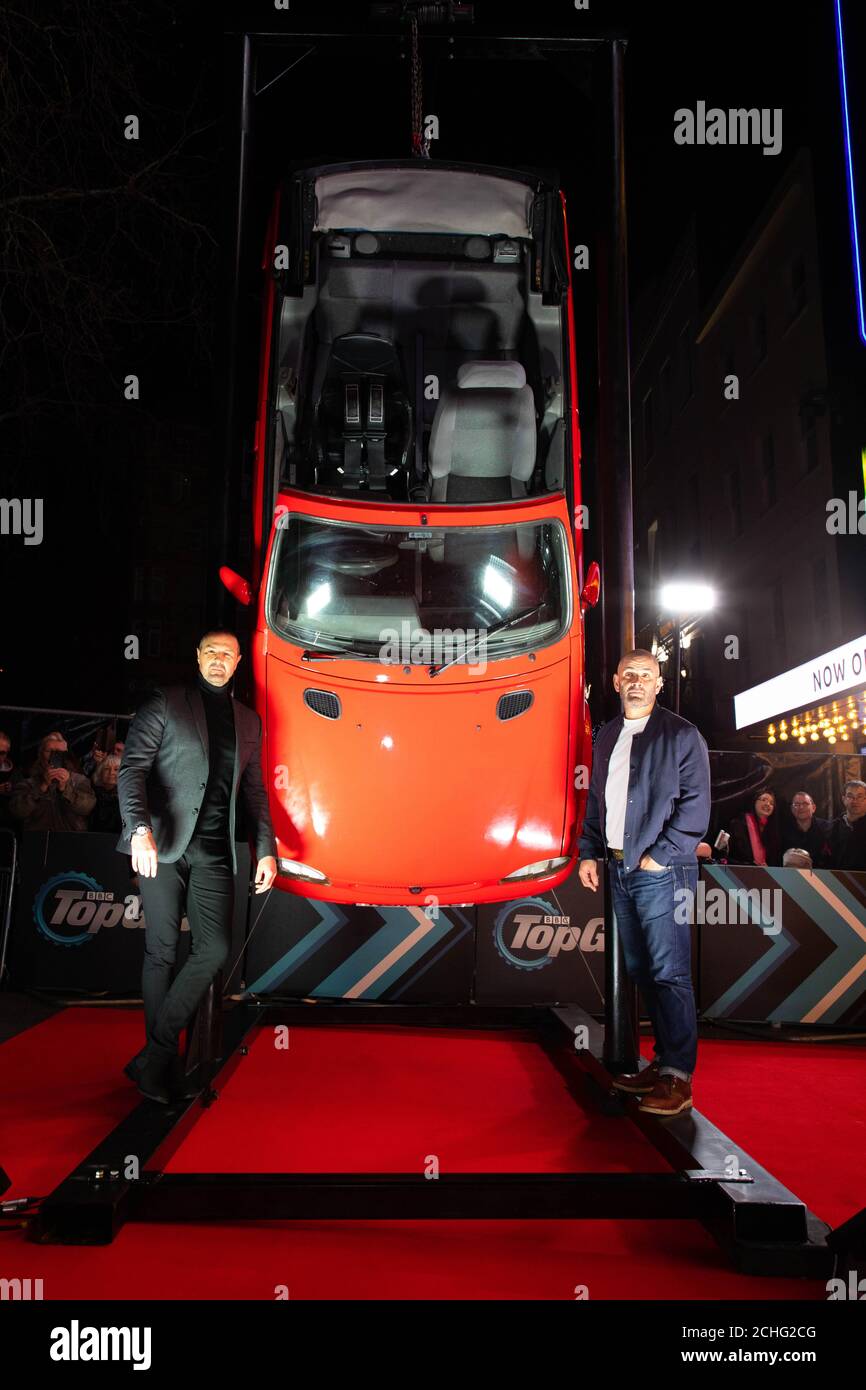 EDITORIAL USE ONLY Paddy McGuinness and Chris Harris with the Rover ...