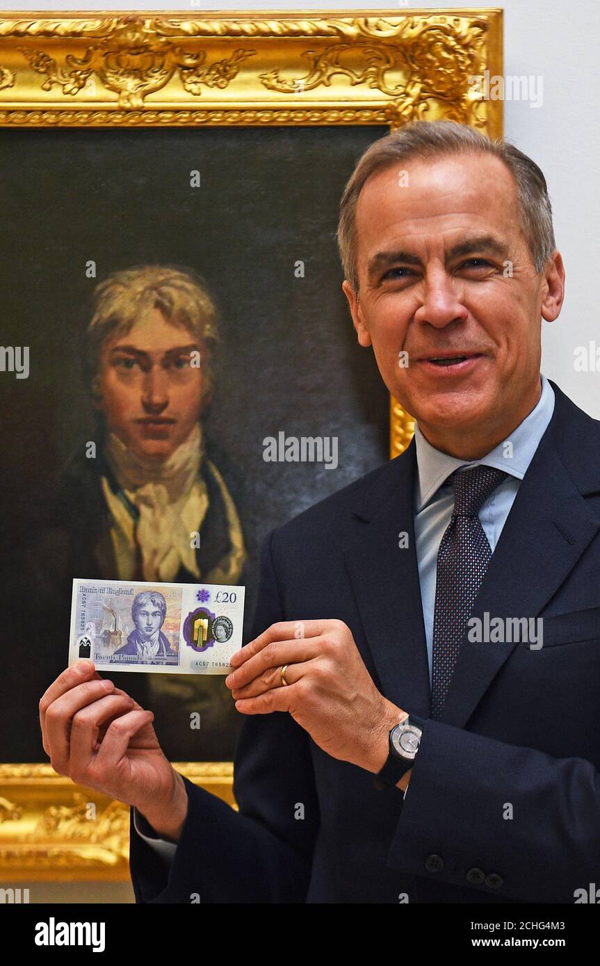 The Governor of the Bank of England Mark Carney with the new £20 note ...