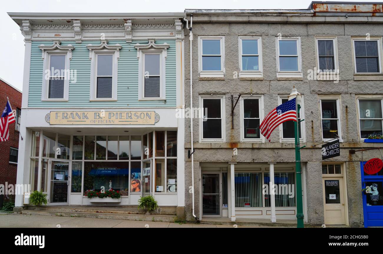 ELLSWORTH, ME –9 AUG 2020- View of downtown Ellsworth, a city in ...