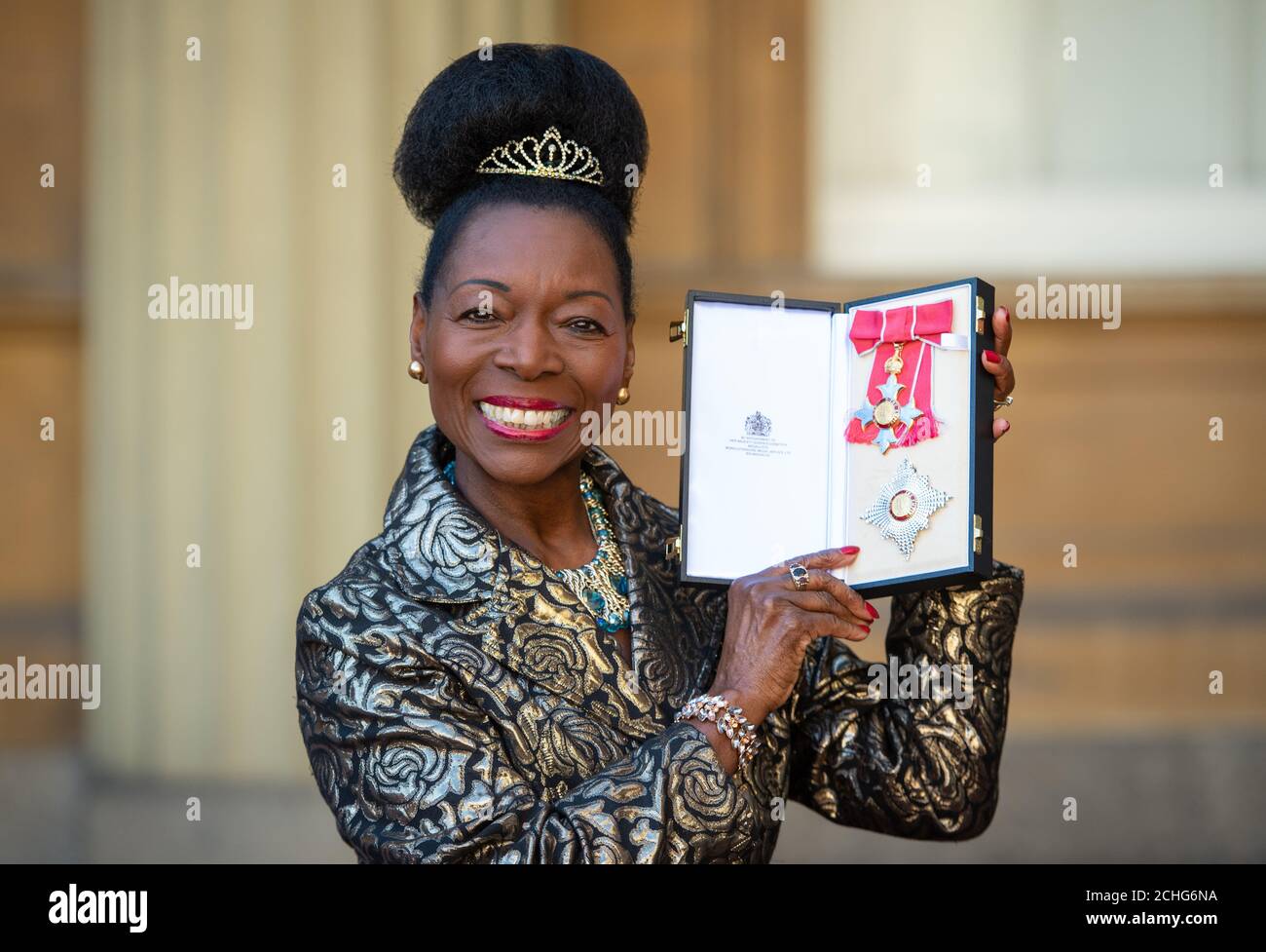 Floella Benjamin with her Dame Commander medal, after being awarded her ...