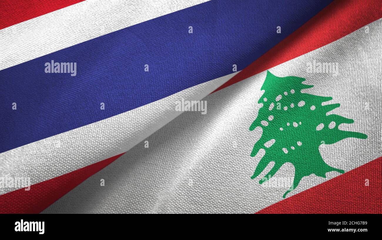 Thailand and Lebanon two flags textile cloth, fabric texture Stock ...