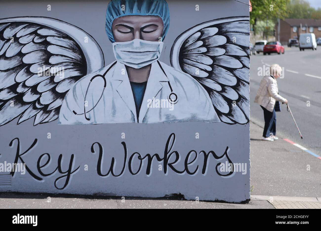 A mural in support of the NHS and key workers in the Waterside area of ...