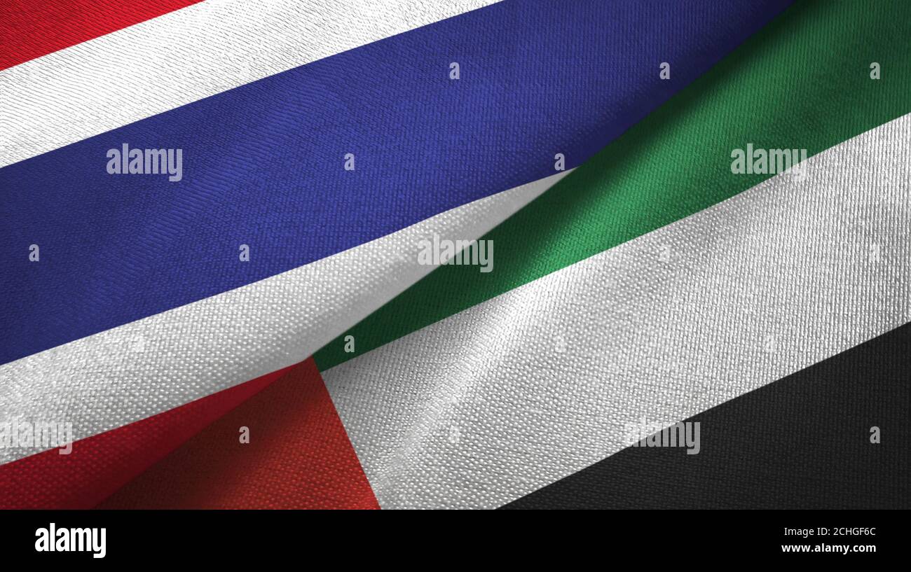 Thailand and United Arab Emirates two flags textile cloth, fabric ...