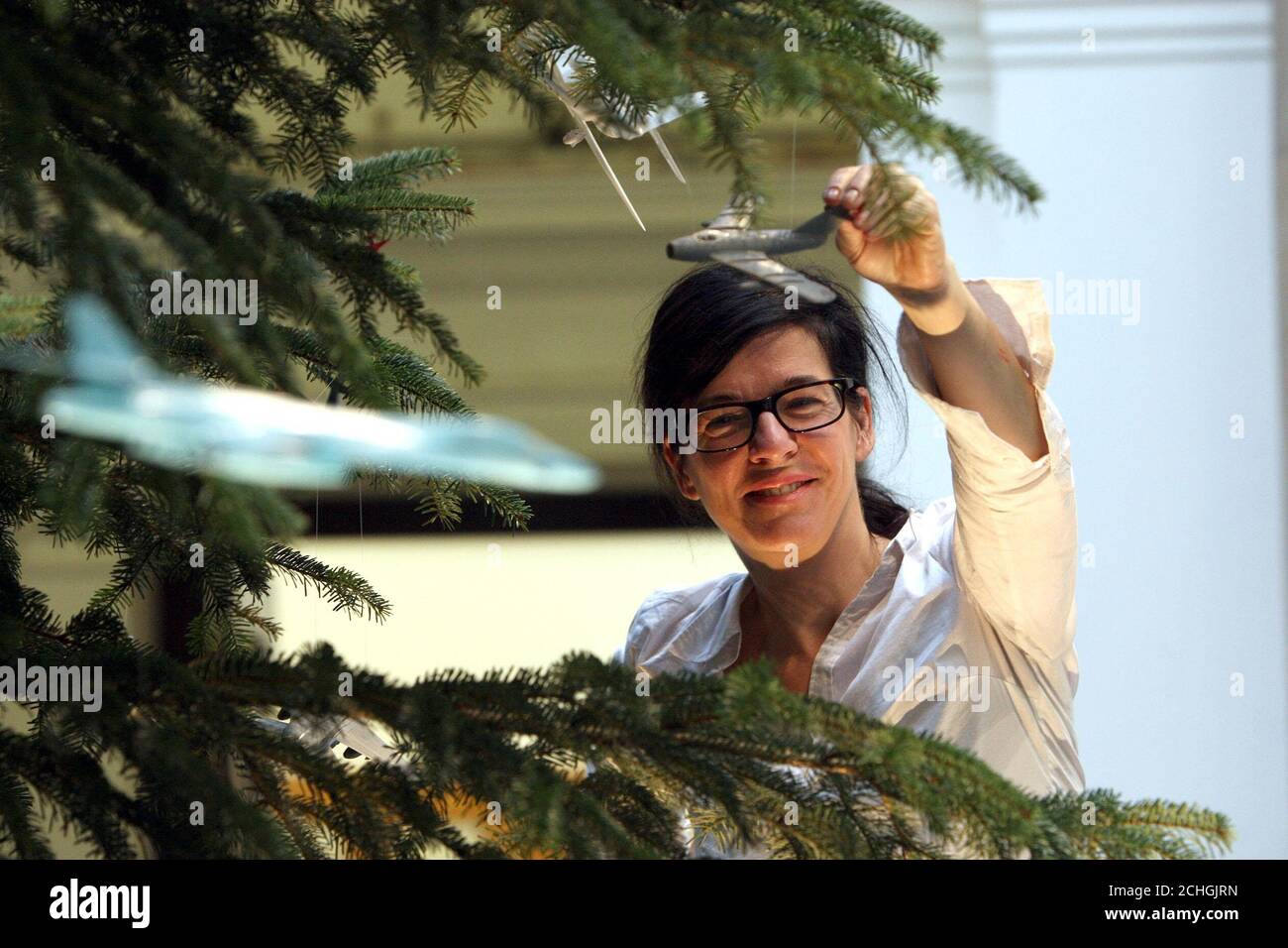 Artist Fiona Banner with her Christmas tree at the Tate Britain in ...