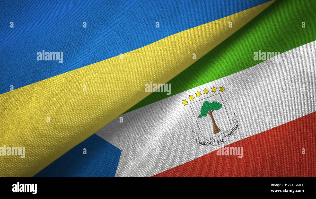 Ukraine and Equatorial Guinea two flags textile cloth, fabric texture ...