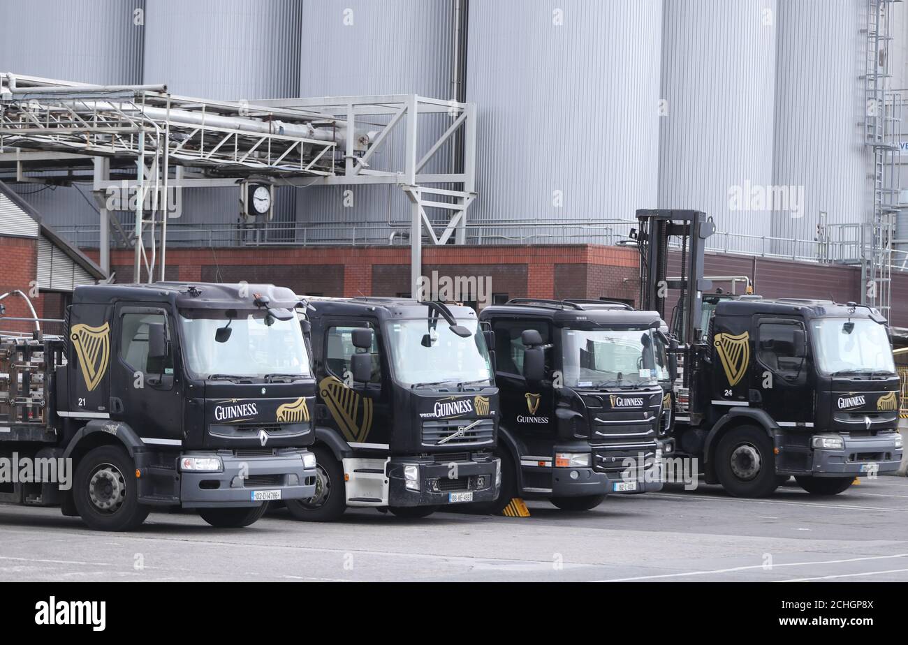 Embargoed to 0001 Wednesday June 24 Guinness delivery trucks at the St ...