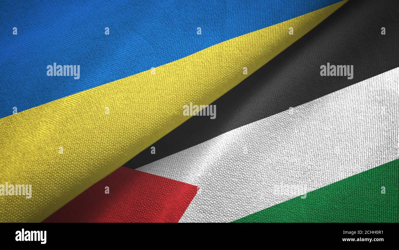Ukraine and Palestine two flags textile cloth, fabric texture Stock ...