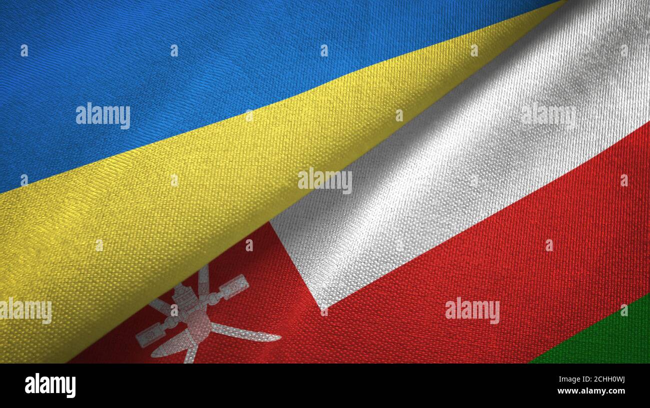 Ukraine and Oman two flags textile cloth, fabric texture Stock Photo ...