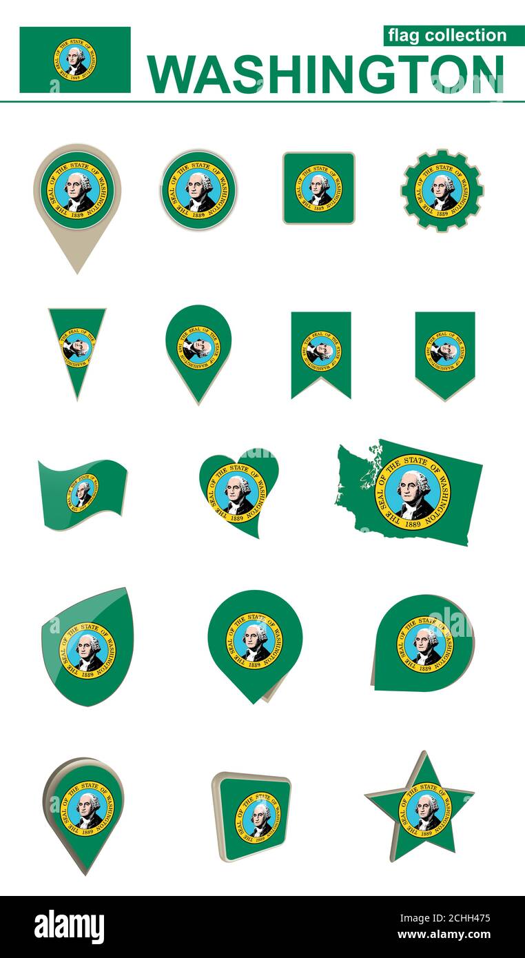 Washington Flag Collection. Big set for design. Vector Illustration ...