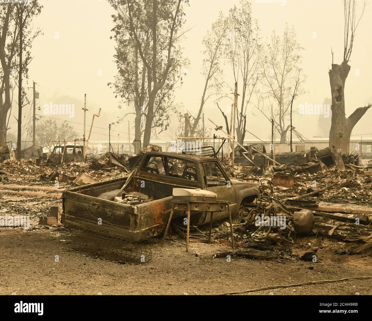 Photo taken Sept. 13, 2020, in Phoenix, Oregon shows a burnt car and ...