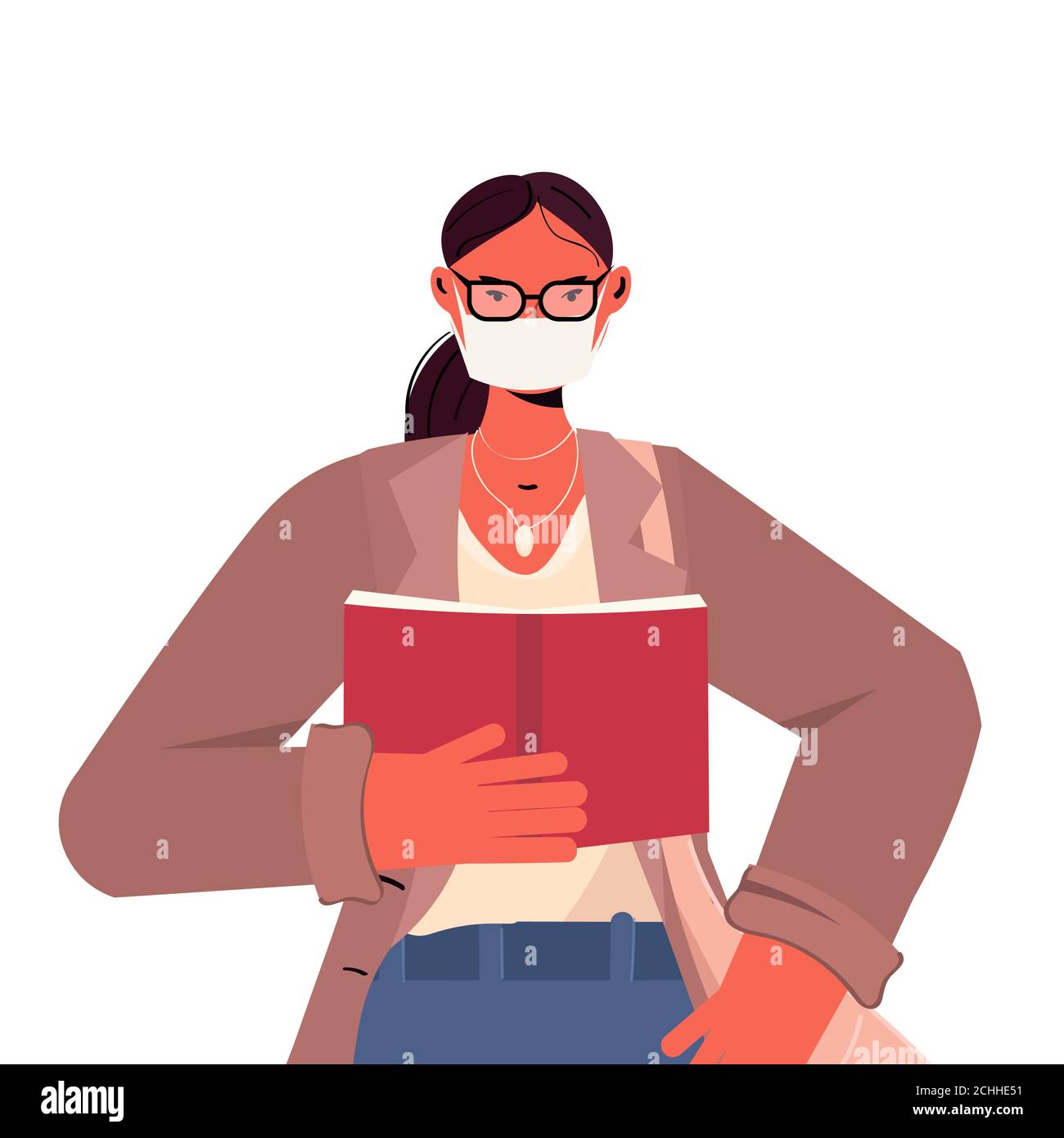 female teacher reading book labor day concept woman wearing mask to ...