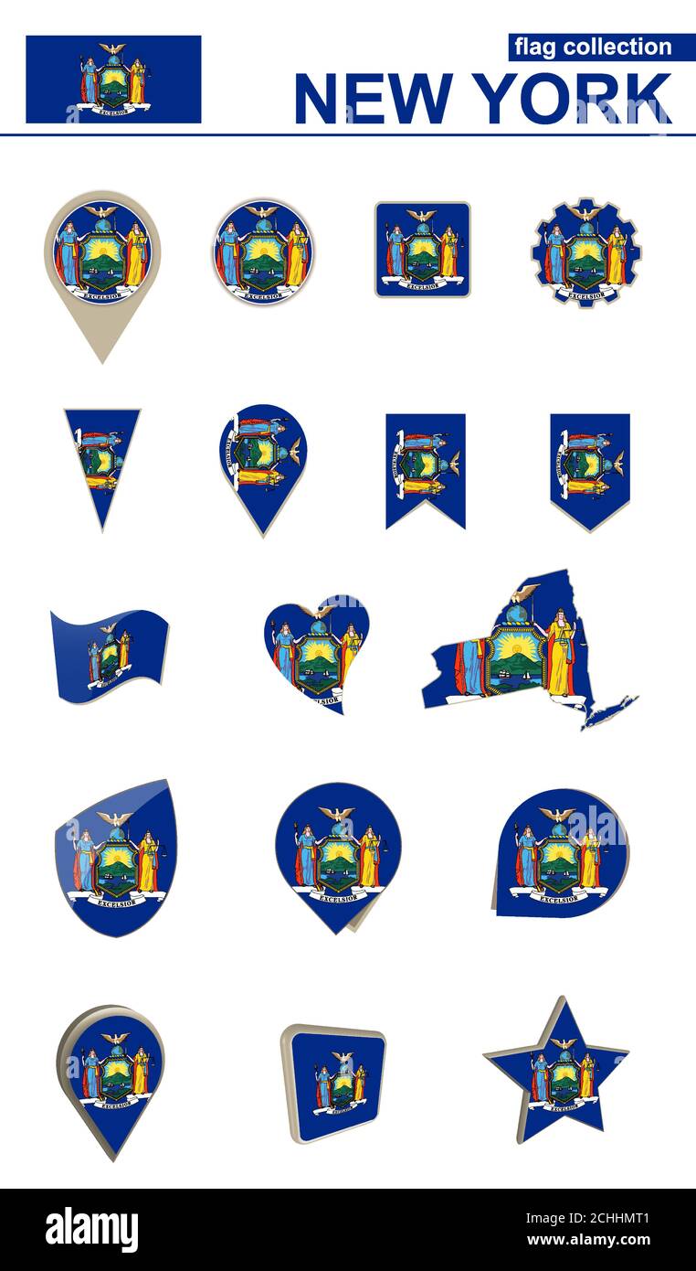 New York Flag Collection. Big set for design. Vector Illustration Stock ...