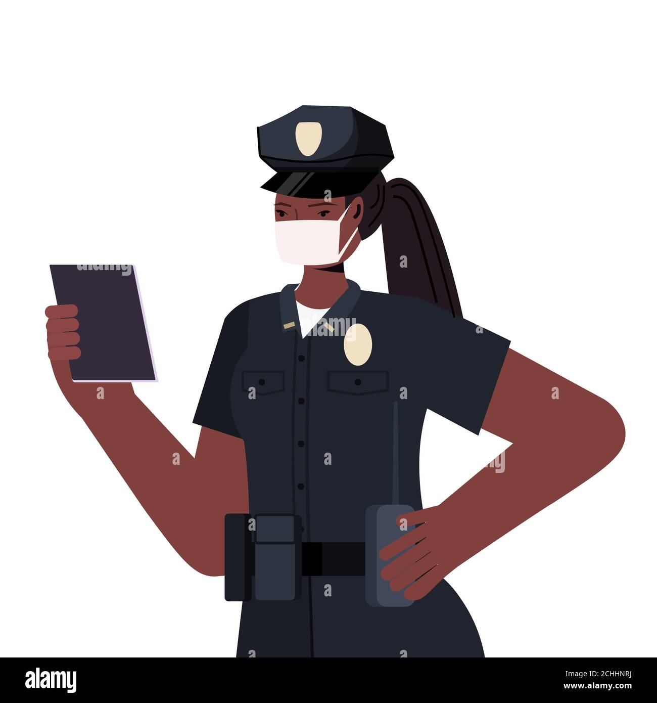 policewoman in uniform wearing mask to prevent coronavirus pandemic ...