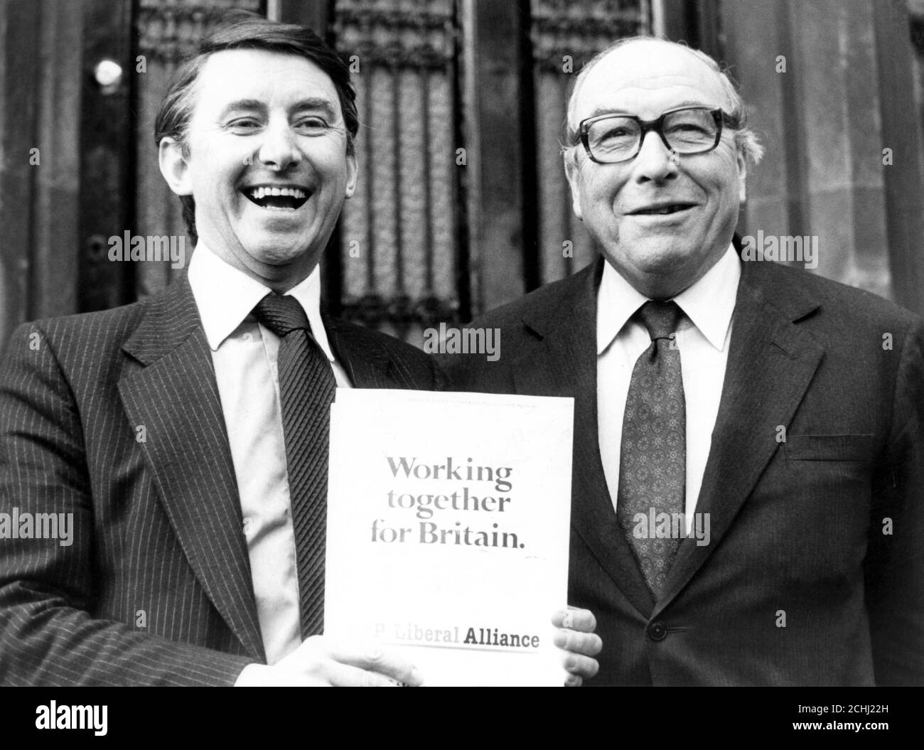 A jovial mood for Liberal Leader David Steel (l) and SDP leader Roy ...