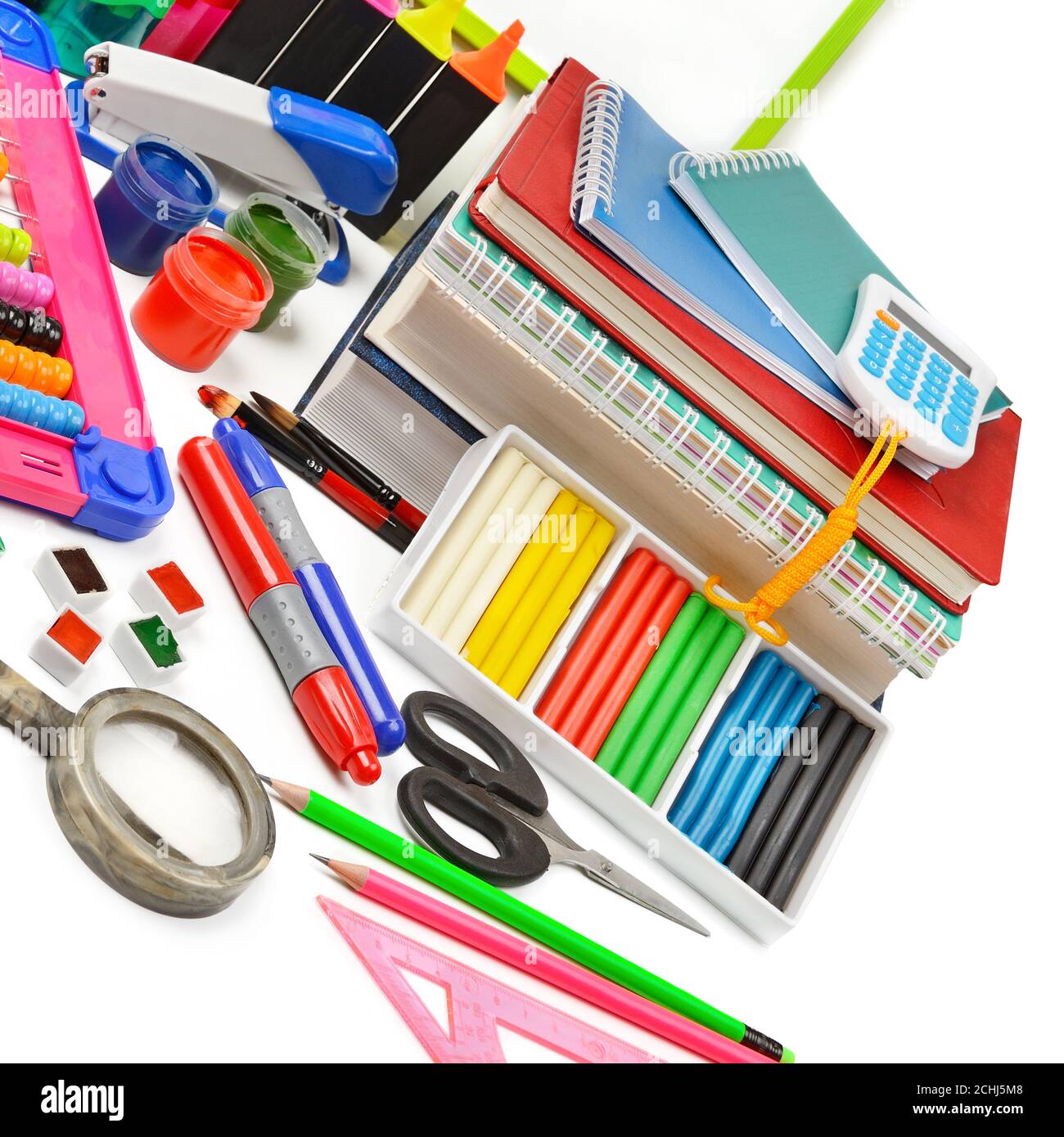 Set of school supplies isolated on a white background Stock Photo - Alamy
