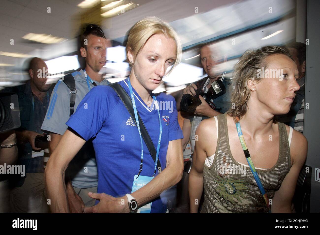 Great Britain's Paula Radcliffe is accompanied by her husband and coach ...
