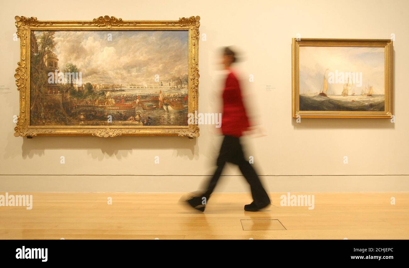 A visitor looks 'Opening of Waterloo Bridge' by John Constable (left ...