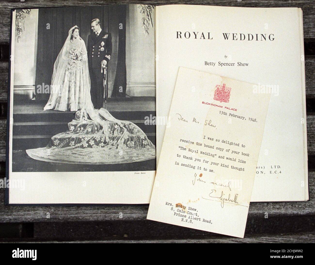 Betty Shew's book 'Royal Wedding' and her letter of thanks from the ...