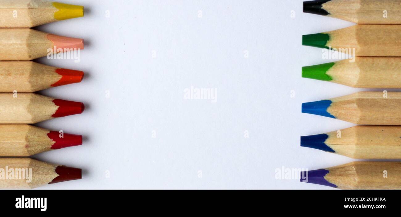Colorful pencils on a white background with empty space to write Stock ...