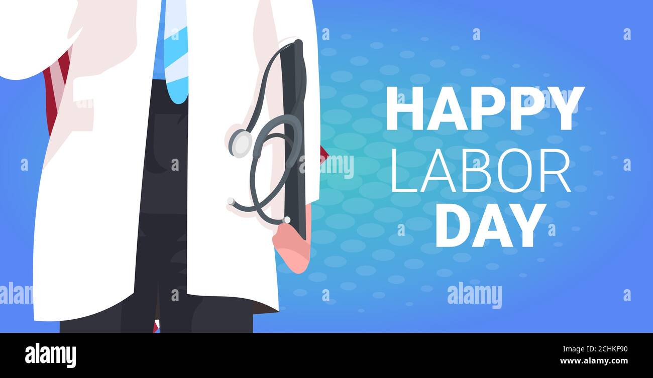 doctor with USA flag holding stethoscope labor day celebration ...