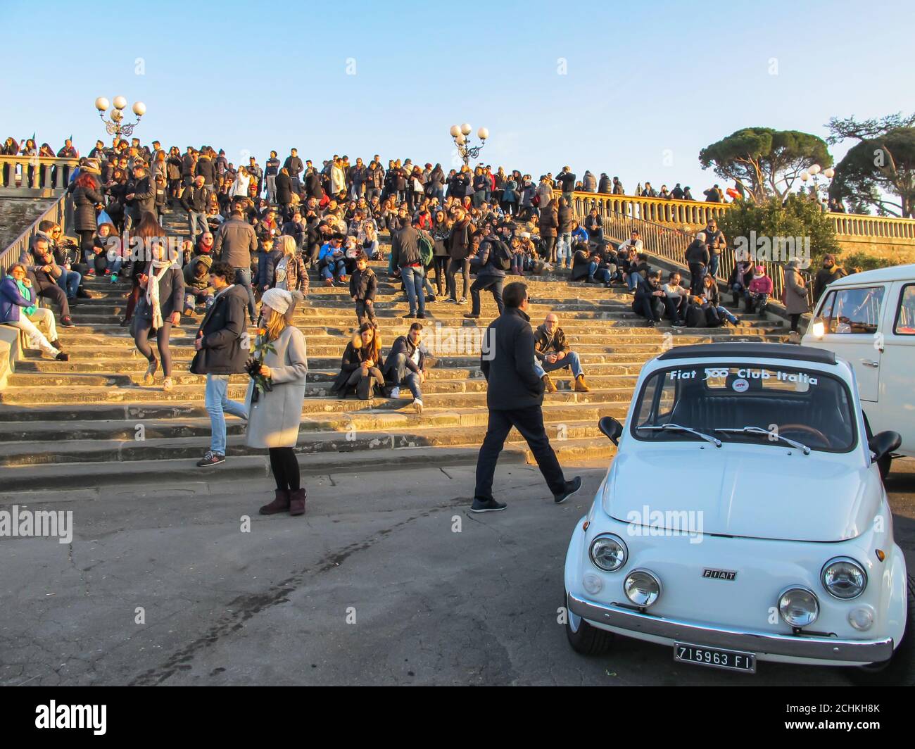 Florence, Italy-January 1,2016.People admire view of Florence,Firenze ...