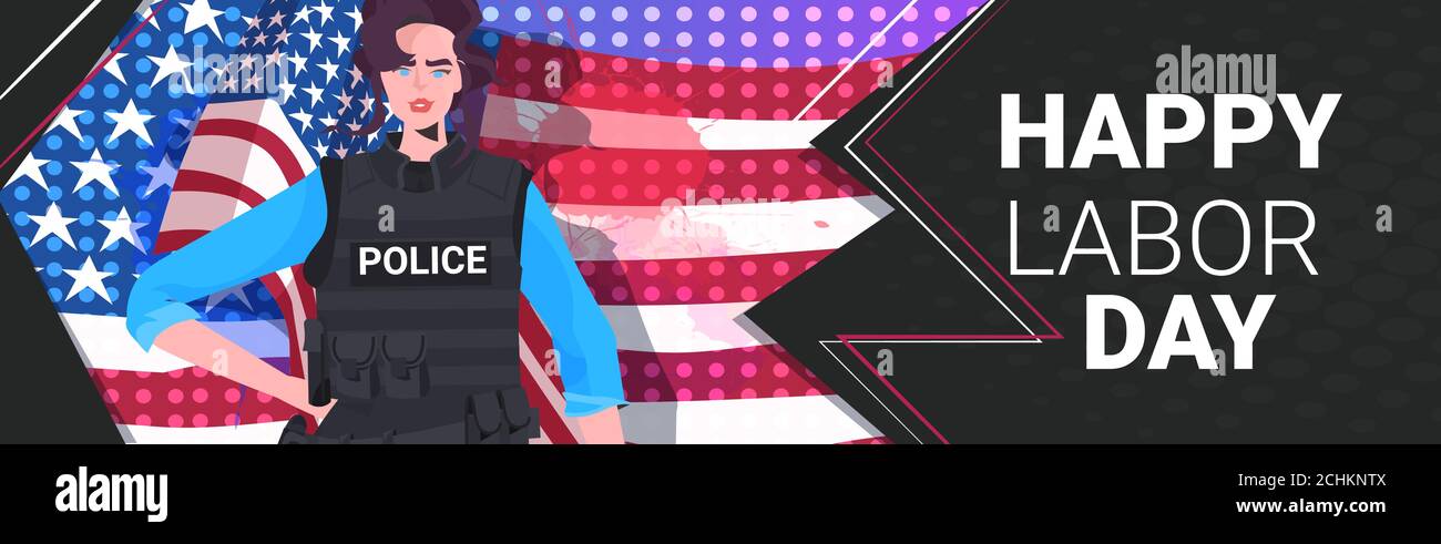 police officer in uniform happy labor day celebration banner portrait ...