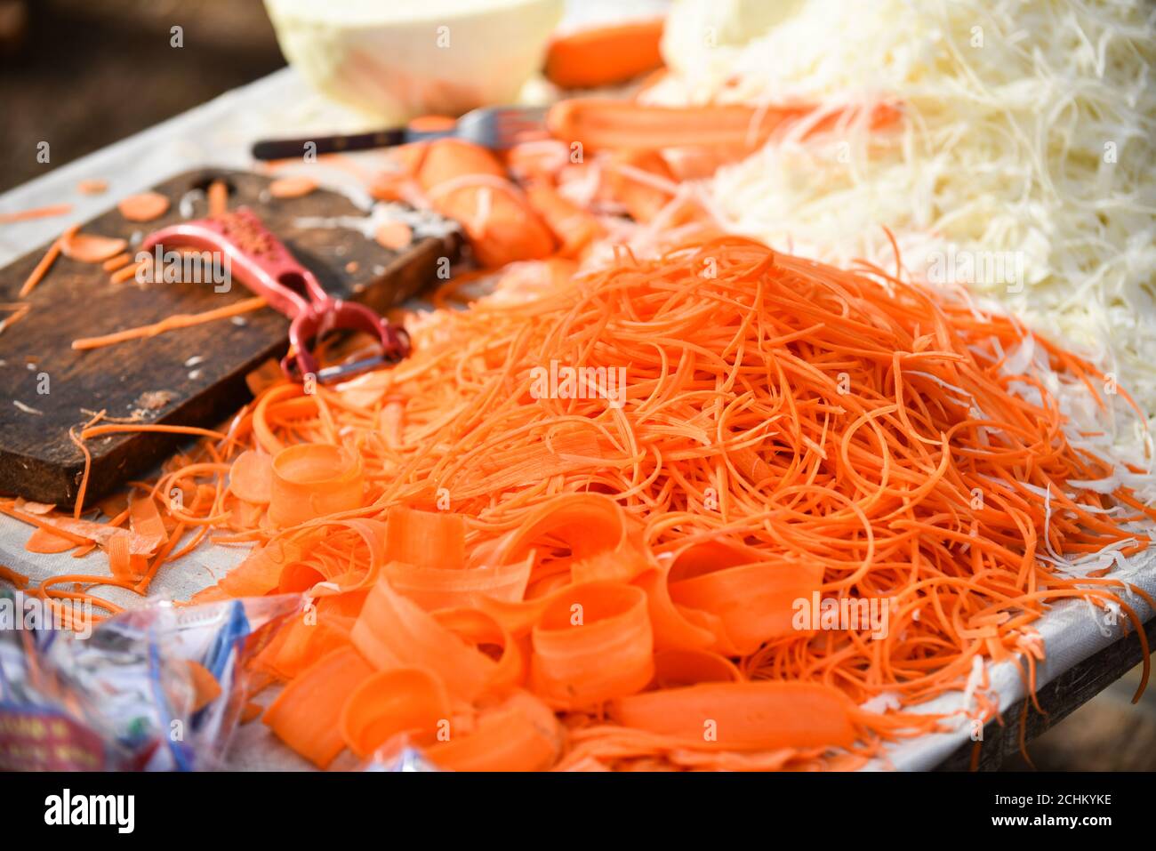 Grated vegetables as healthy food ingredients for cooking in full frame ...