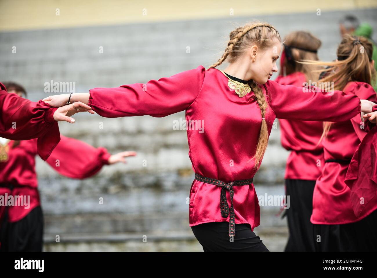 Russian ethnic carnival Maslenitsa - Pancake week, people dance and ...