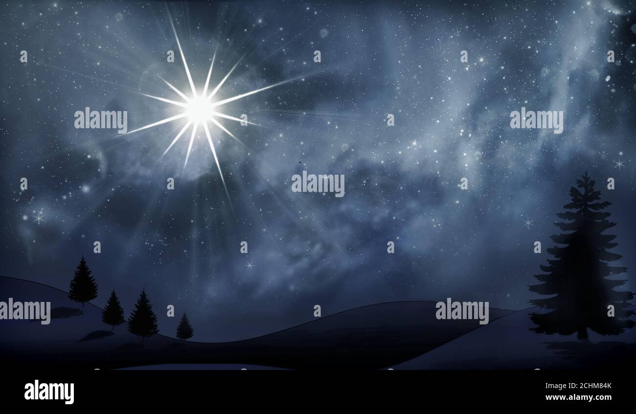 Christmas star in the night sky among clouds and stars Stock Photo - Alamy