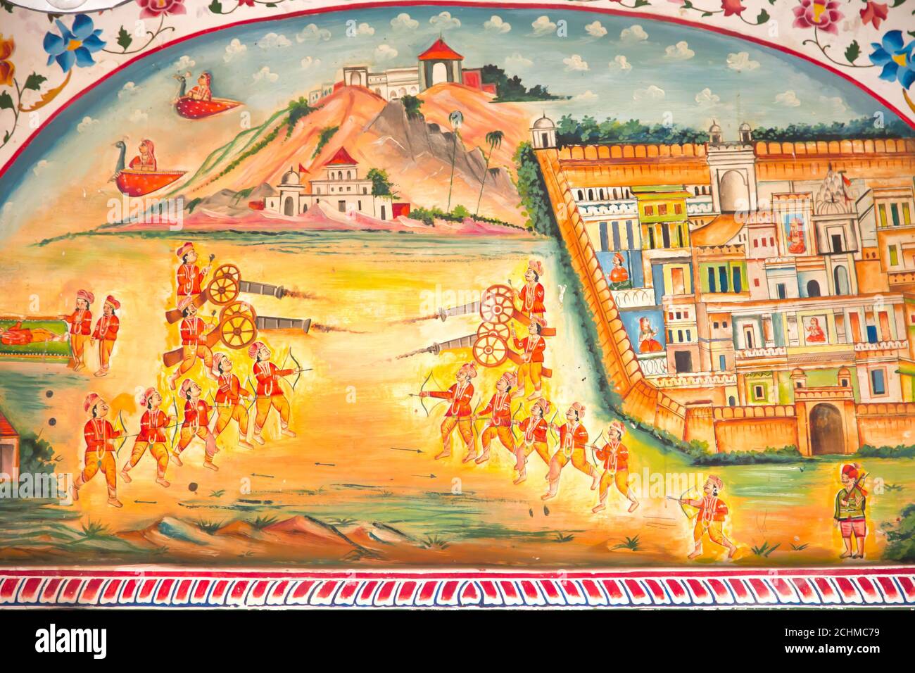 Fresco of battle, Laxmi Nath Temple, Bikaner India Stock Photo - Alamy