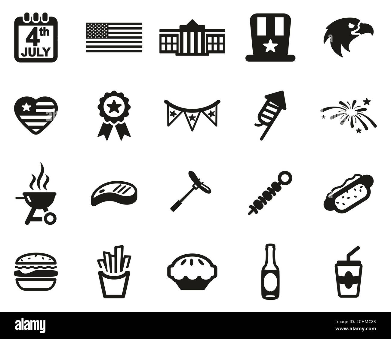4th Of July Icons Black & White Set Big Stock Photo - Alamy