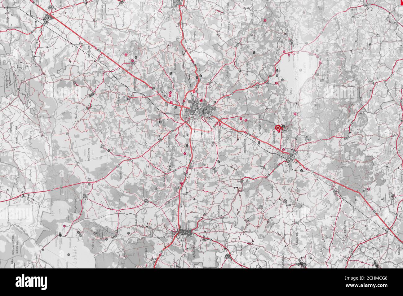 Atlas closeup. Rezekne, Latvia on a map background. Vintage process ...