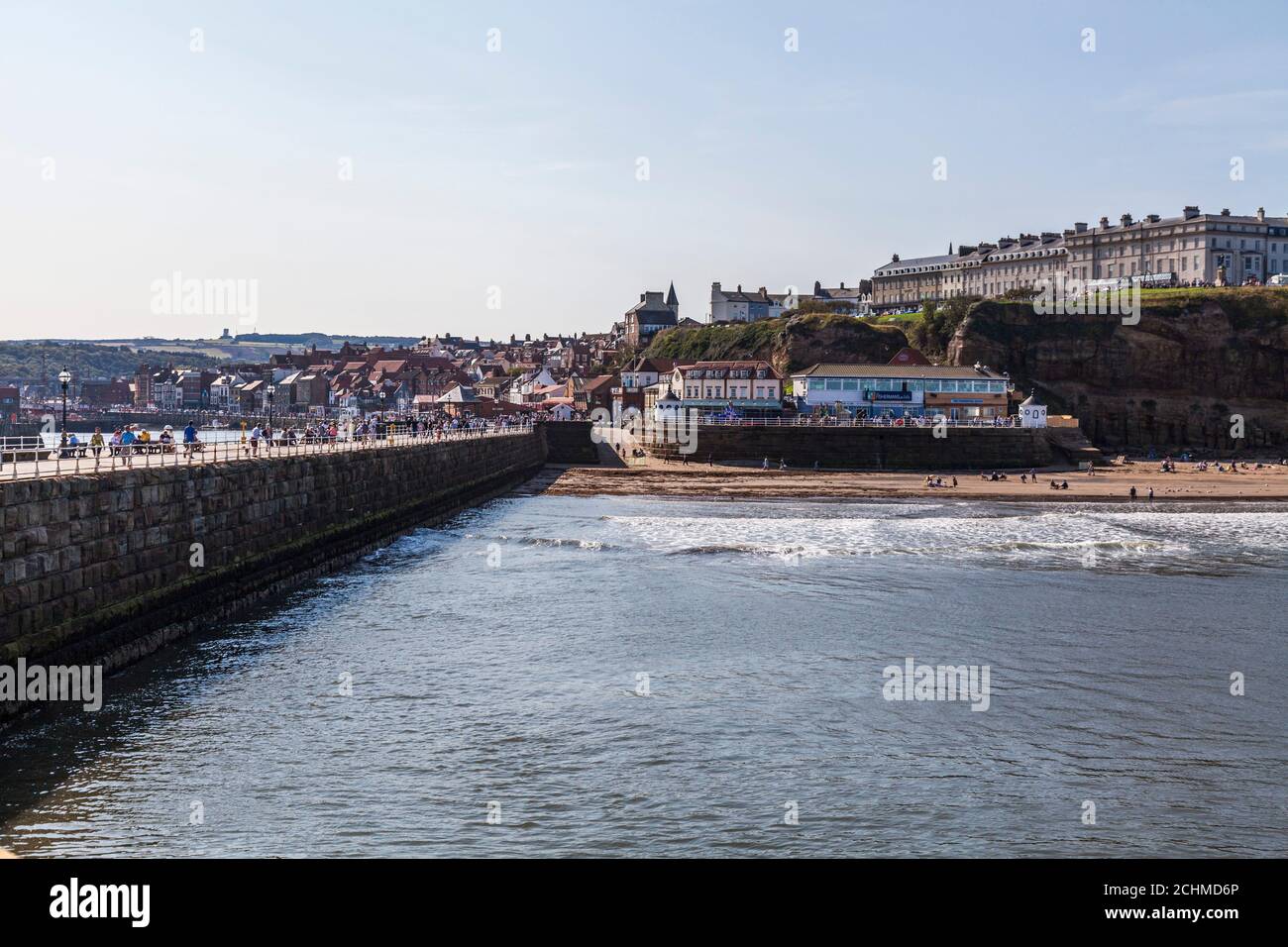 The pier,beach and West cliff at Whitby,North Yorkshire,England,UK ...