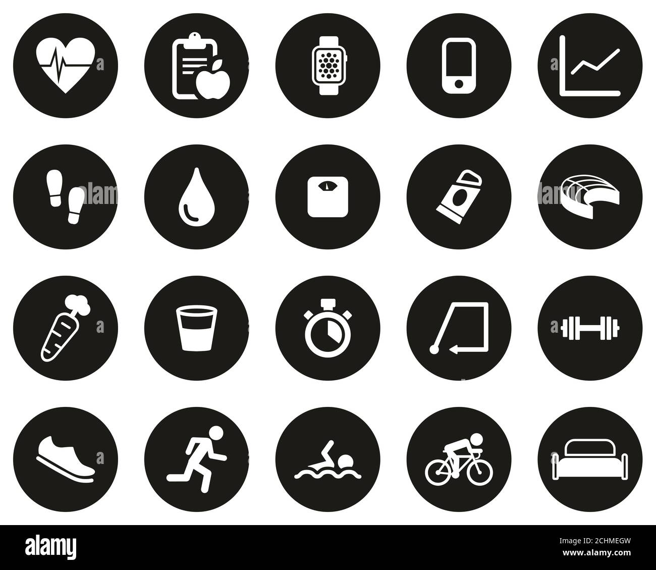 Activity Tracker Icons White On Black Flat Design Circle Set Big Stock ...