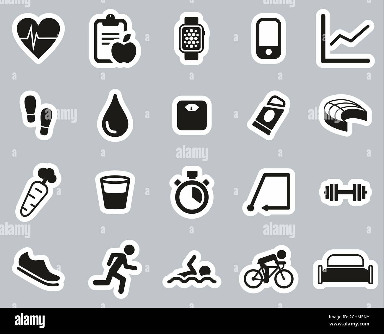 Activity Tracker Icons Black & White Sticker Set Big Stock Photo - Alamy