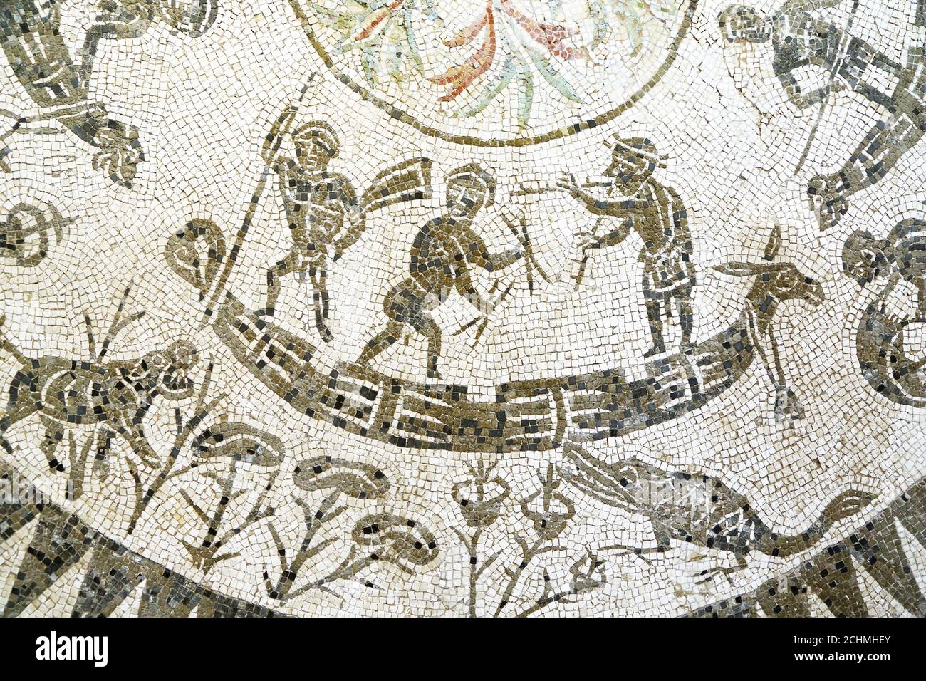Ancient roman mosaic with african canoe and animals Stock Photo - Alamy