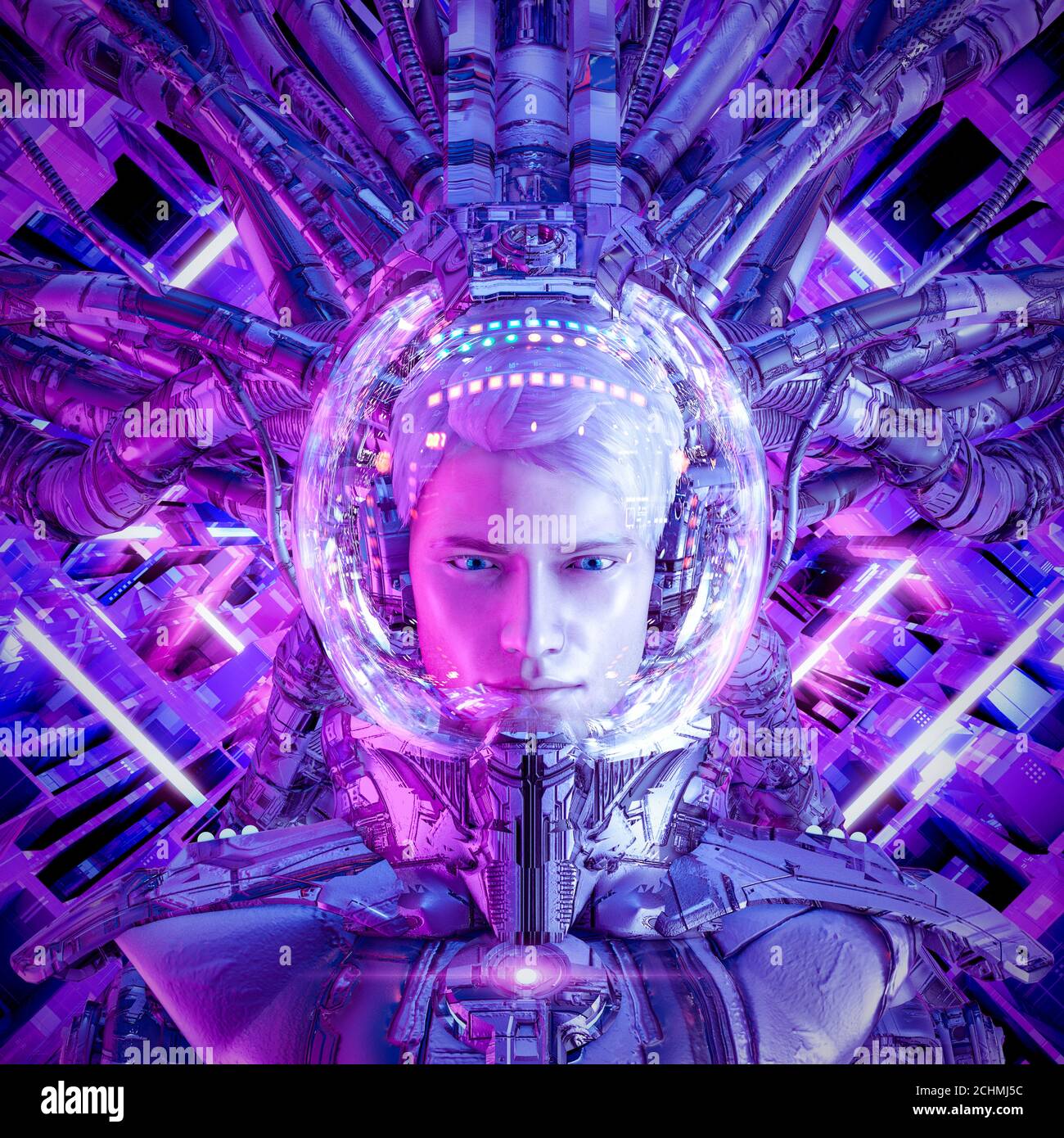 Starship to infinity / 3D illustration of science fiction male ...