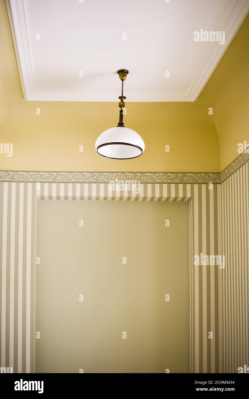 Chandelier ceiling. Lamp light bulb hang on ceiling with white light in ...