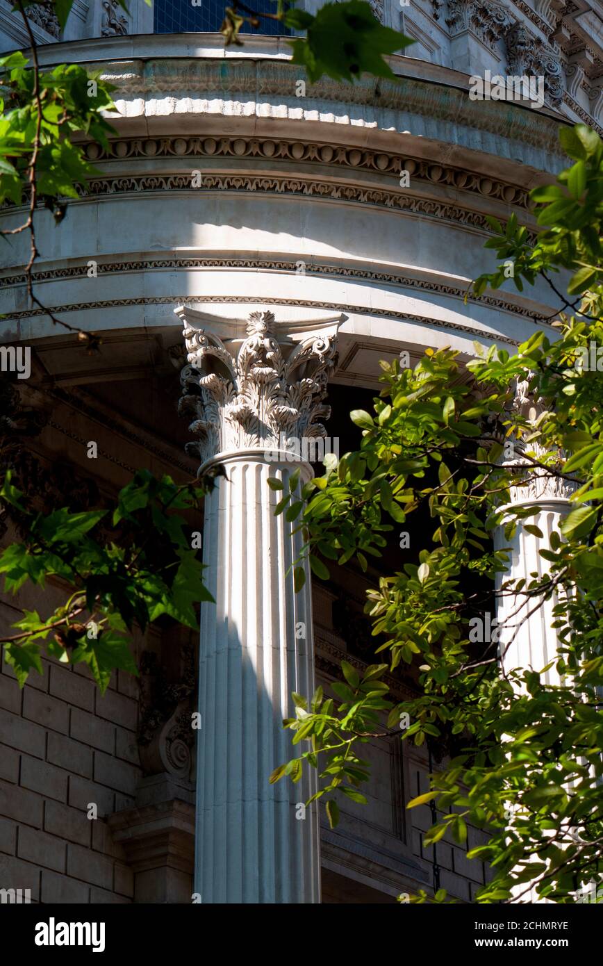 Stone column and curved pediment detail at St Paul's Cathedral, London ...