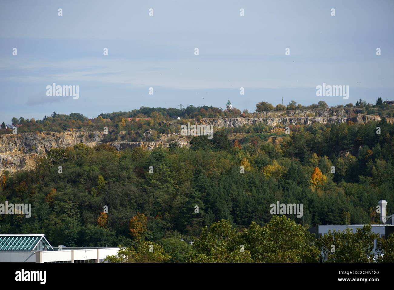 Bird's eye view of a forest with big rock formations Stock Photo - Alamy
