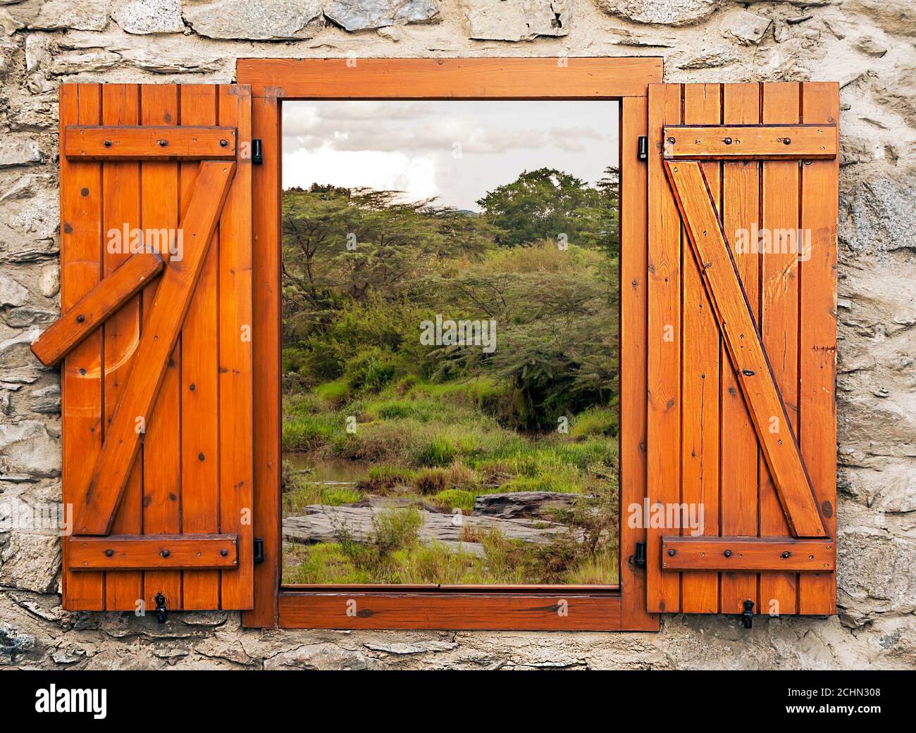 Landscape of Kenya in a cloudy day. Its a point of vies from a wood ...