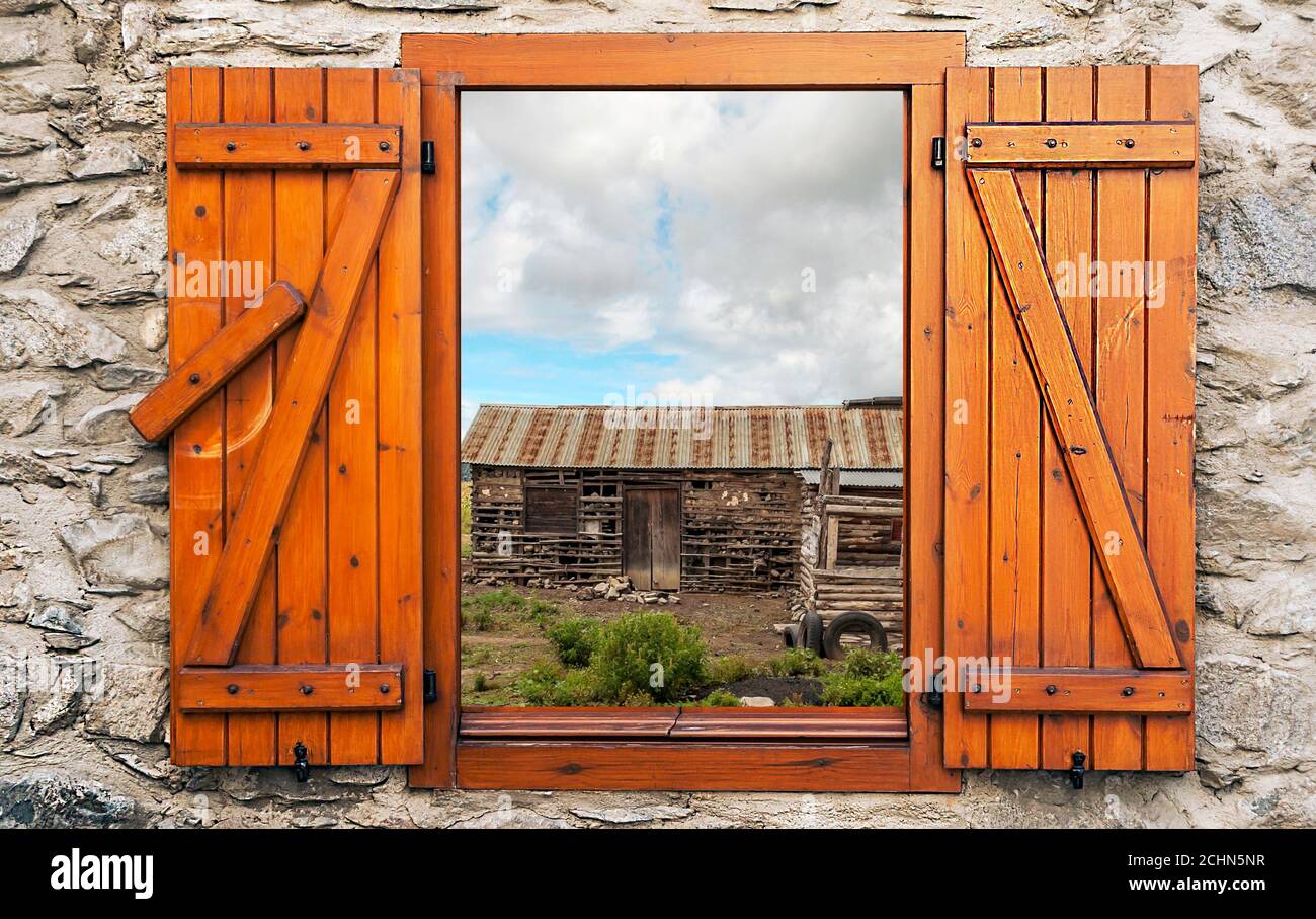 Houses in African village in Kenya. Its a point of view from wood ...