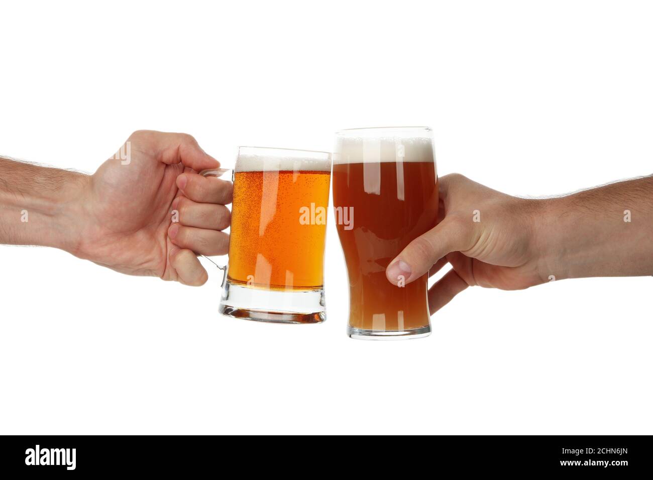 Hands hold glass of beer, isolated on white background Stock Photo - Alamy