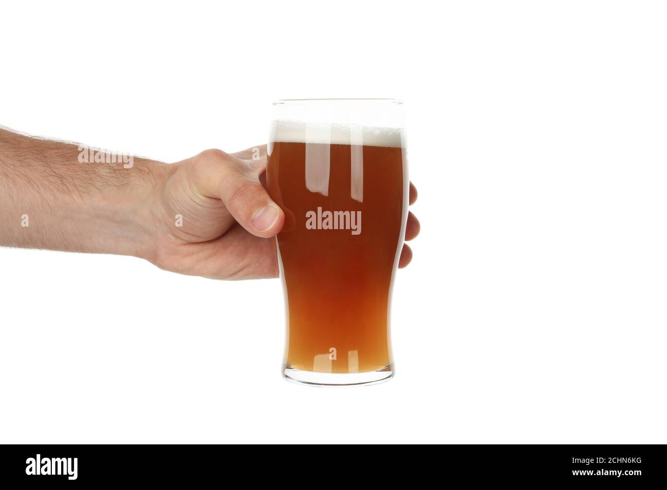 Hand holds glass of beer, isolated on white background Stock Photo - Alamy