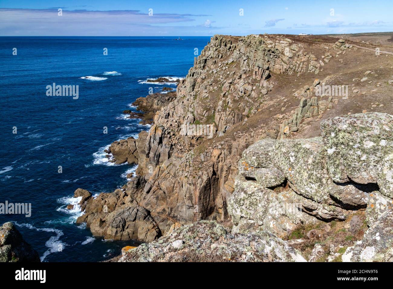 Granite Cliff View of the Cornish Coast and Atlantic Ocean Near Land’s ...