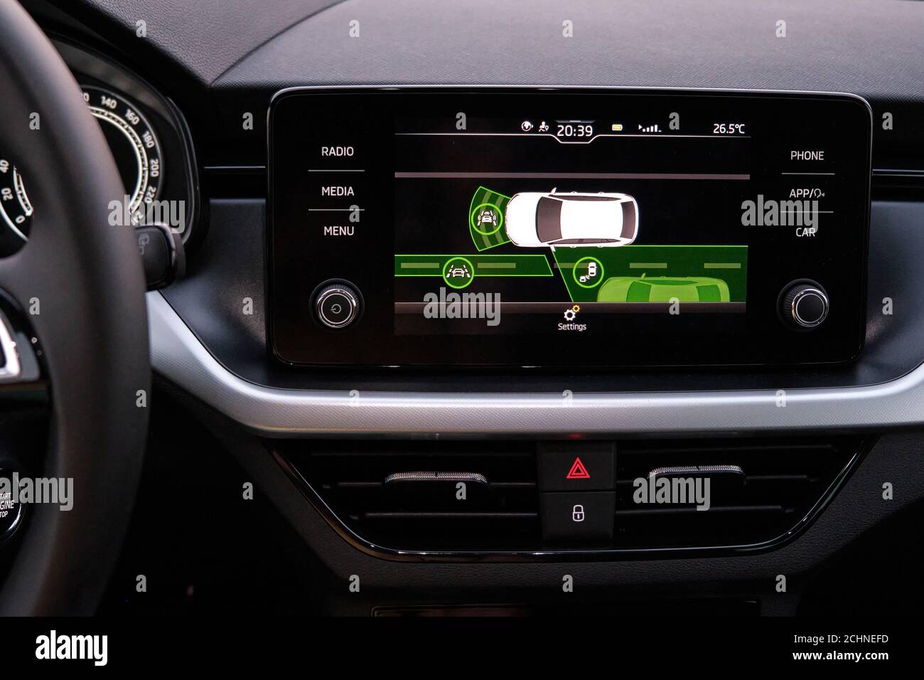 Line, side and front view road assistant in a car dashboard, September ...