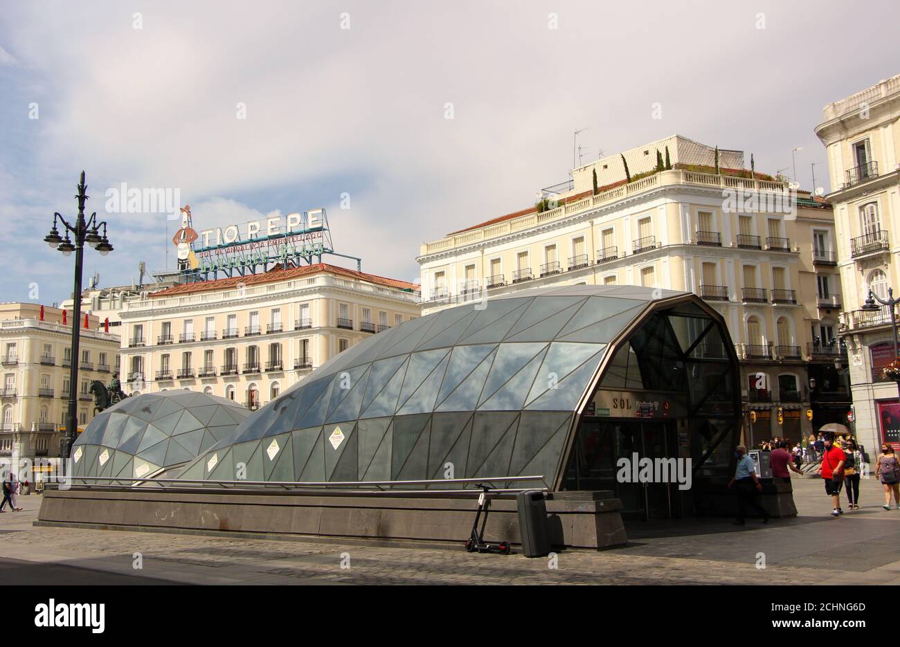 Entrance to Sol metro station Puerta del Sol in the city centre of ...