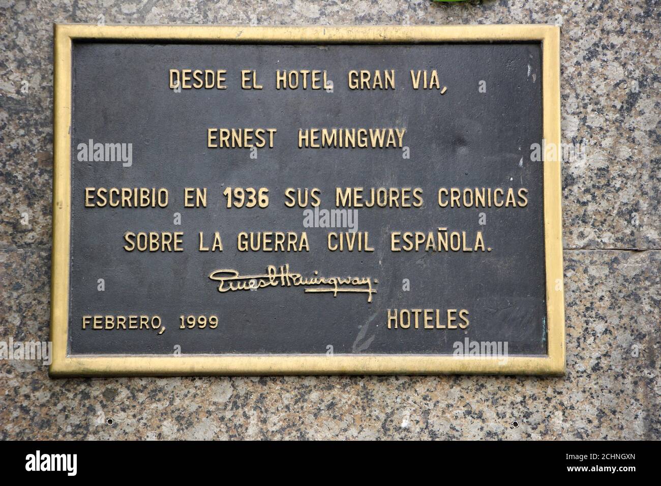 Brass wall plaque Gran Via Hotel in the city centre of Madrid where ...