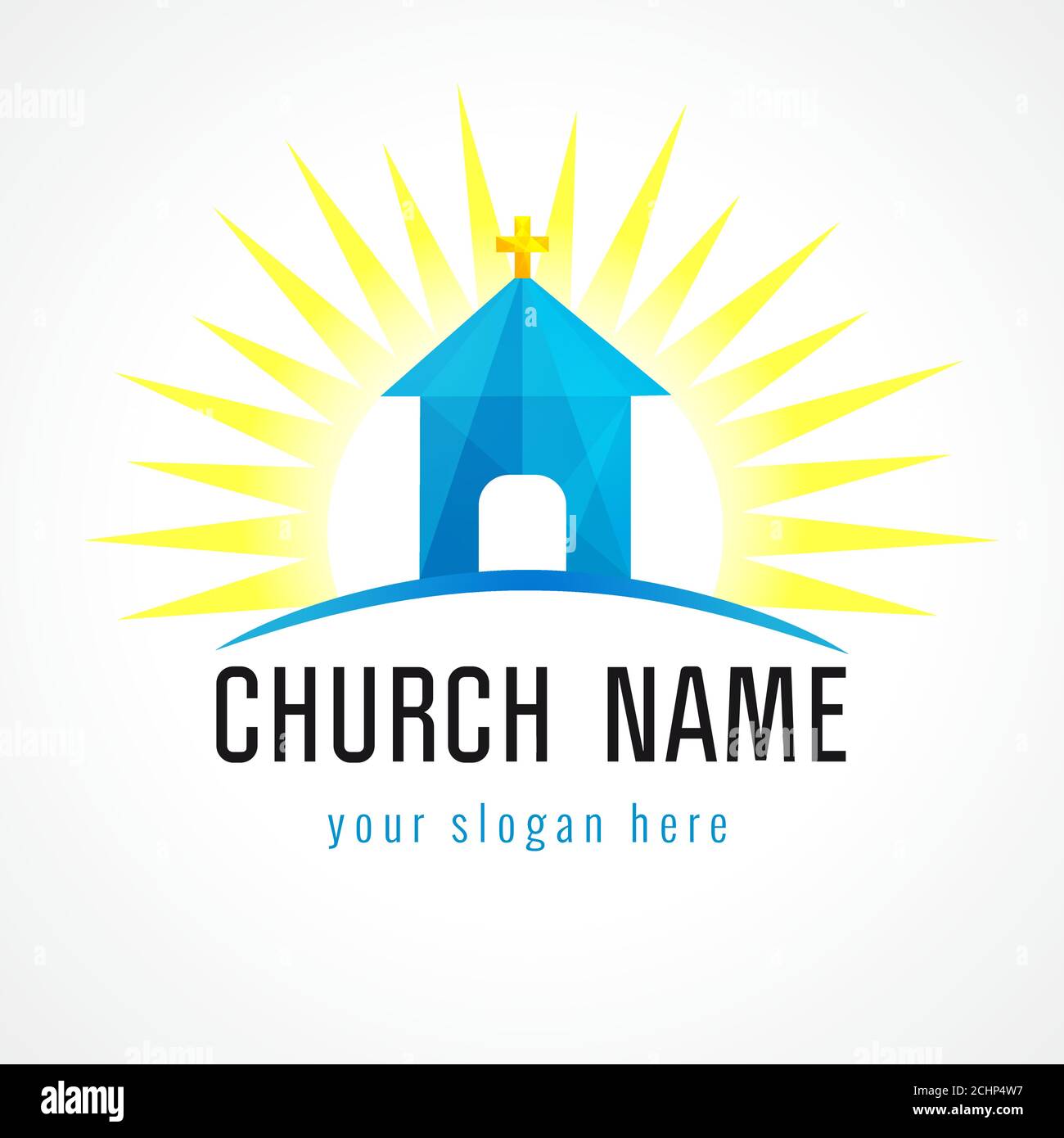Church in sun light vector logo. Missionary stained-glass icon ...